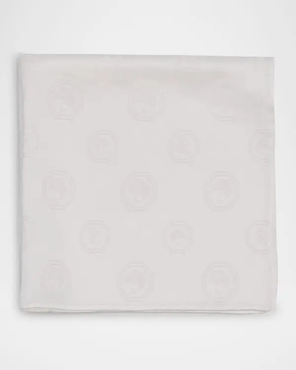 Stefano Ricci Tonal Jacquard Logo Silk Pocket Square - White
