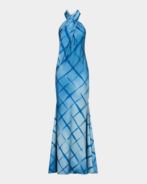 Halston Corinne Backless Satin Mermaid Gown