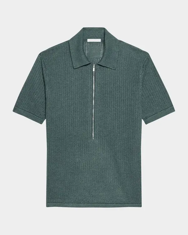 Helmut Lang Half-zip Fine-gauge Polo Shirt - Blue Green