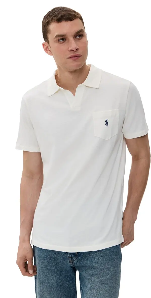 Ralph Lauren Cotton Linen Johnny Collar Polo - White