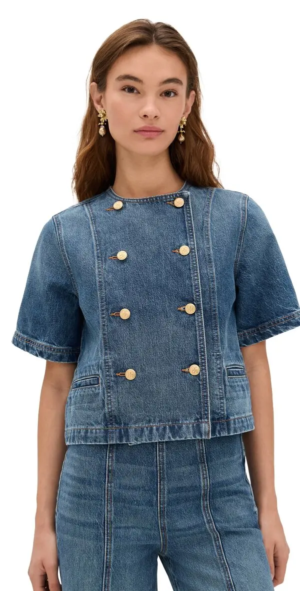 Ulla Johnson Serge Short Sleeve Denim Jacket - Danube