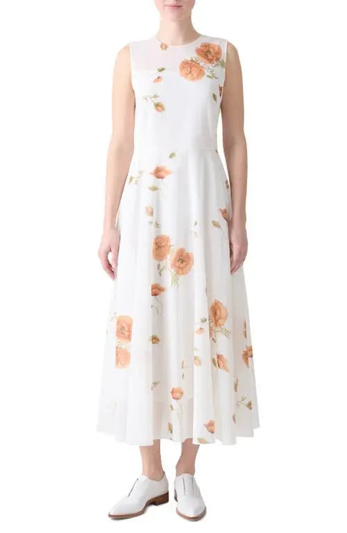 Akris Poppy Print Cotton Midi Dress