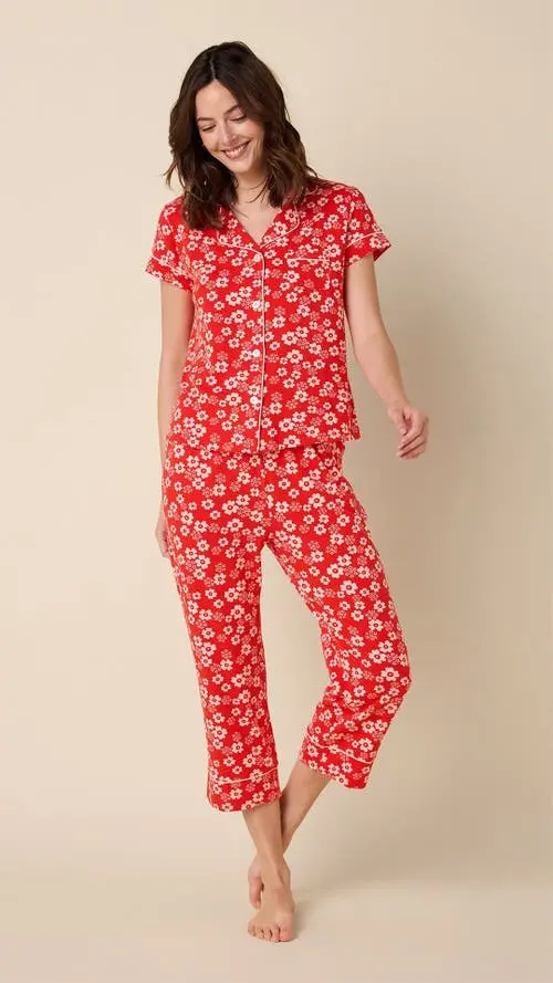 THE CAT'S PAJAMAS Pima Knit Cropped Pajama Set - Cece