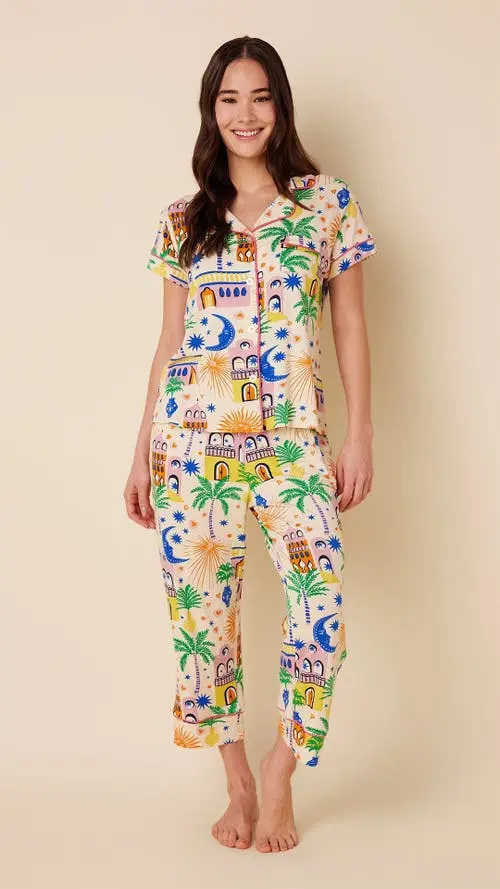 THE CAT'S PAJAMAS Pima Knit Cropped Pajama Set - Moroccan Magic
