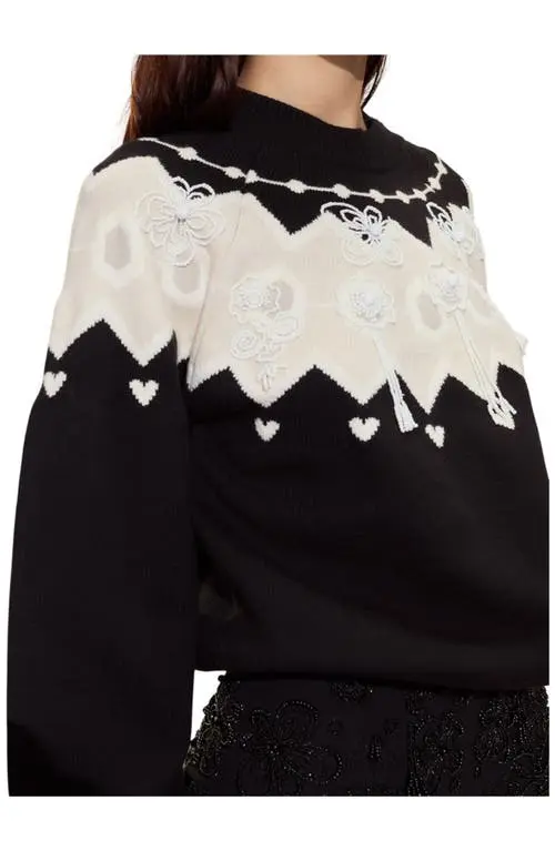 Cynthia Rowley Milei Beaded Sweater - Black/white