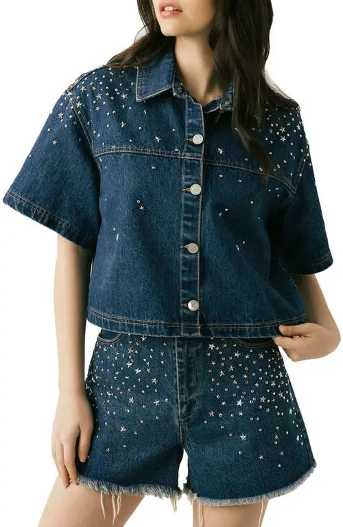 Blanknyc Studded Denim Button-up Shirt