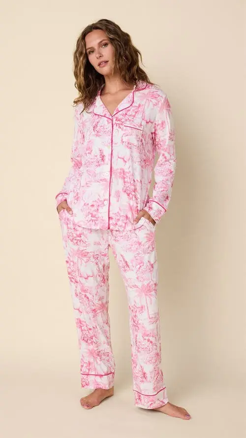 THE CAT'S PAJAMAS Pima Knit Pajama Set - Palm Grove Toile