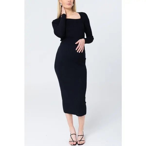 LO+JAYNE Ribbed Knit Midi Skirt - Onyx