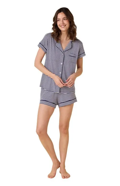THE CAT'S PAJAMAS Pima Knit Short Pajama Set - Essential Stripe Navy