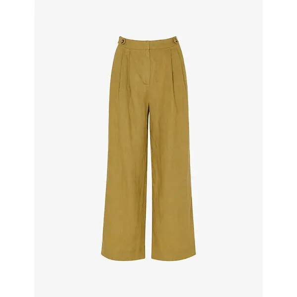 Whistles Millie Straight-leg Linen Trousers - Khaki/olive