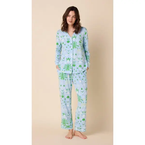 THE CAT'S PAJAMAS Pima Knit Pajama Set - Tropicana Palm
