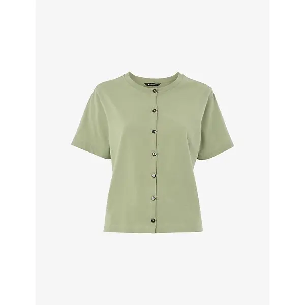Whistles Round-neck Button-up Cotton T-shirt - Pale Green