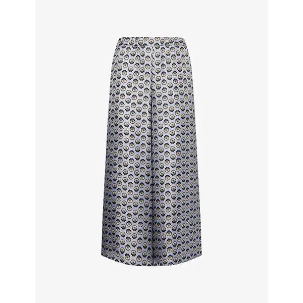 Max Mara Graphic-print Wide-leg Silk Trousers