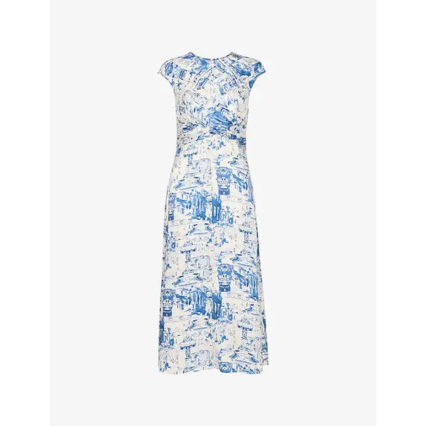 Whistles Rome Print Twist-neck Woven Midi Dress - Multi-coloured