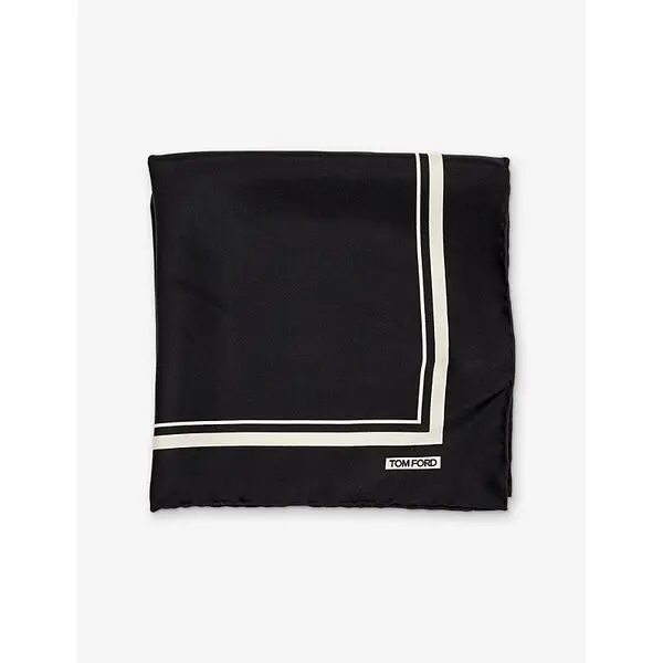 TOM FORD Striped Silk Pocket Square - Black
