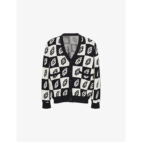 ICECREAM Checkerboard V-neck Cotton And Wool Cardigan