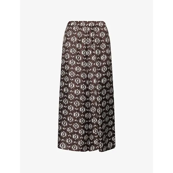 Max Mara Graphic-print Wide-leg Silk Trousers