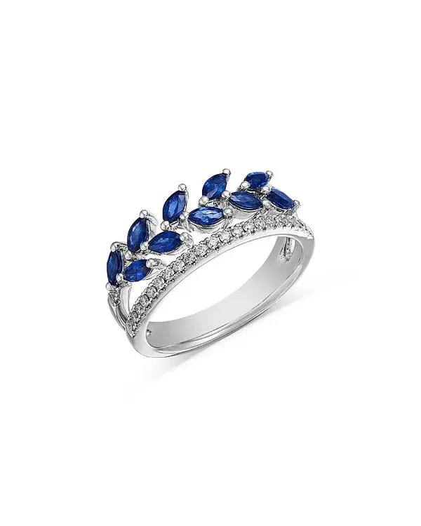 Bloomingdale'S Blue Sapphire And Diamond Ring In 14k White Gold