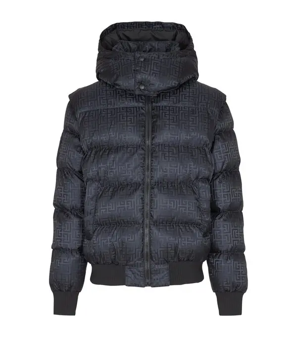 Balmain Monogram Hooded Puffer Jacket - Black