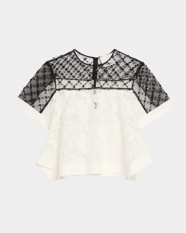 3.1 Phillip Lim Corded Lace Organza Flounce Top - White-blk