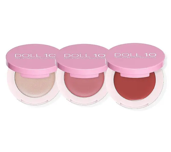 DOLL 10 Cheek Flush Cream Blush And Highlighter 3pc Set