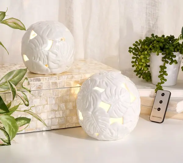 MRS. H As Is Set Of 2 Decorative Ceramic Spheres W/leds