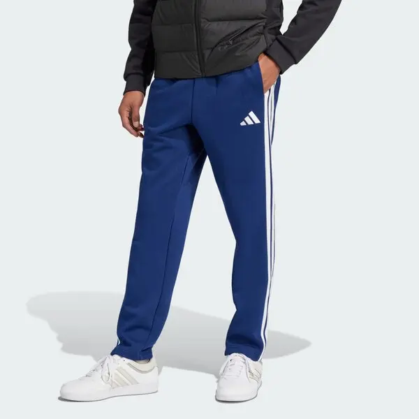 Adidas Essentials 3-stripes Open Hem Fleece Pants Dark Blue - Dark Blue / White