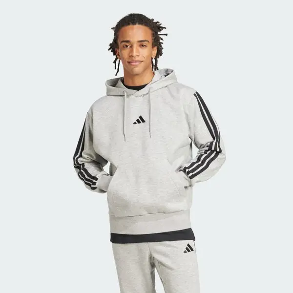 Adidas Essentials 3-stripes Fleece Hoodie - Medium Grey Heather / Black