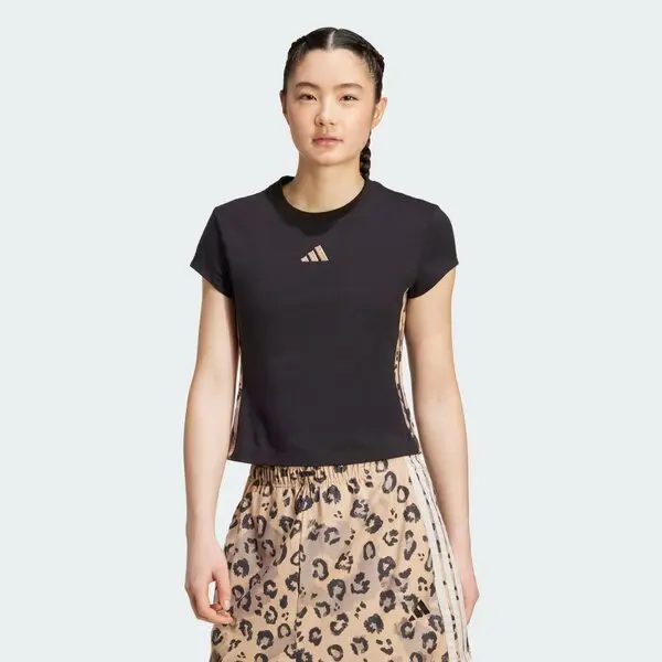 Adidas Animal Print 3-stripes Tee - Black / Multicolor / Warm Sandstone