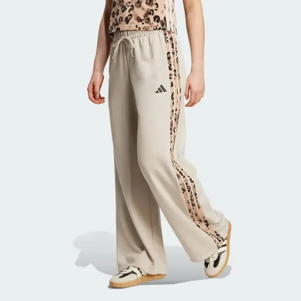 Adidas Animal Print 3-stripes Open Hem Pants - Beige / Multicolor