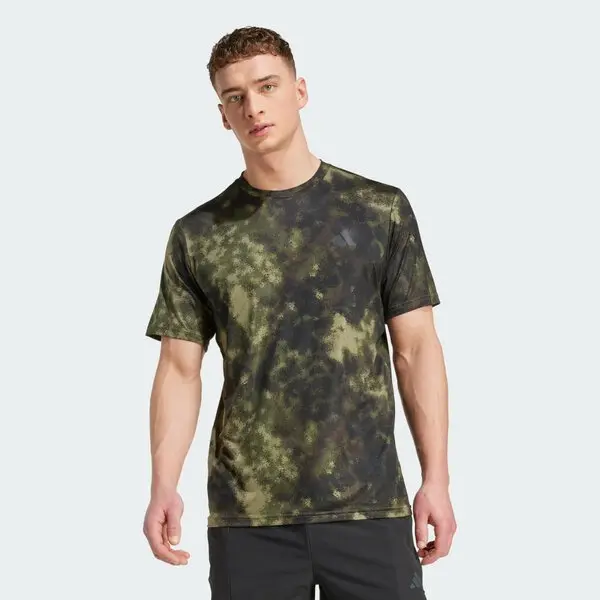 Adidas Train Essentials Seasonal All Over Print Tee - Olive Strata