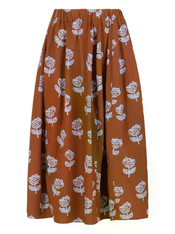Marni Sprayed Roses-print Midi Skirt - Brown