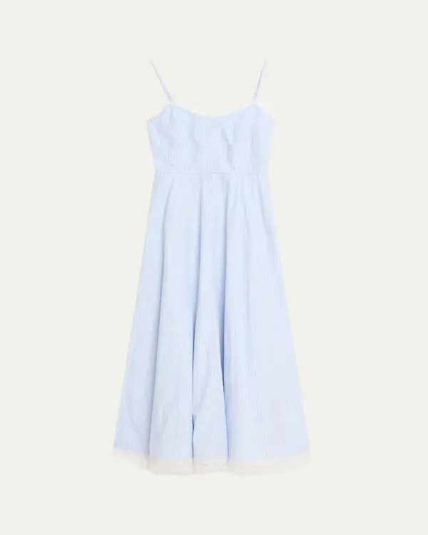 LoveShackFancy Striped Lace-trim Midi Dress
