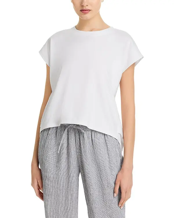 Eileen Fisher Cotton Stretch Jersey Crewneck Boxy Top - White