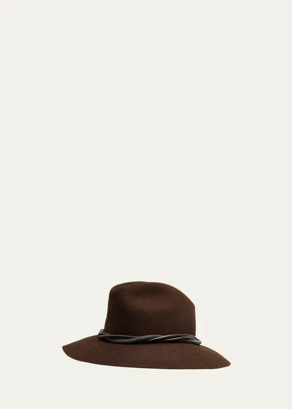 Brunello Cucinelli Rabbit Felt Fedora Hat With Monili Trim - Dark Brown
