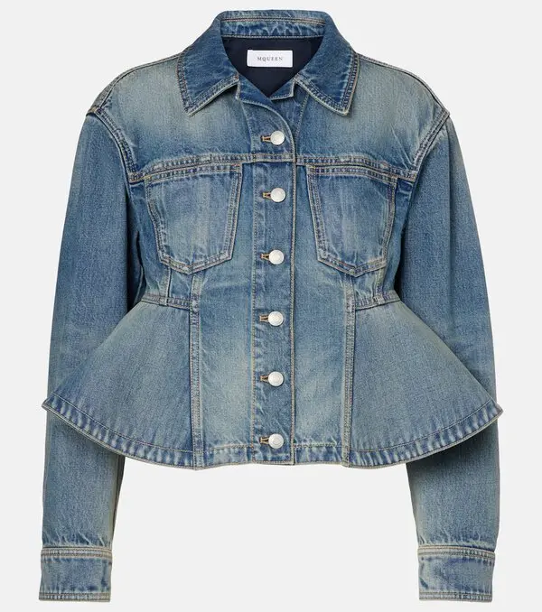 Alexander McQueen Peplum Denim Jacket - Blue