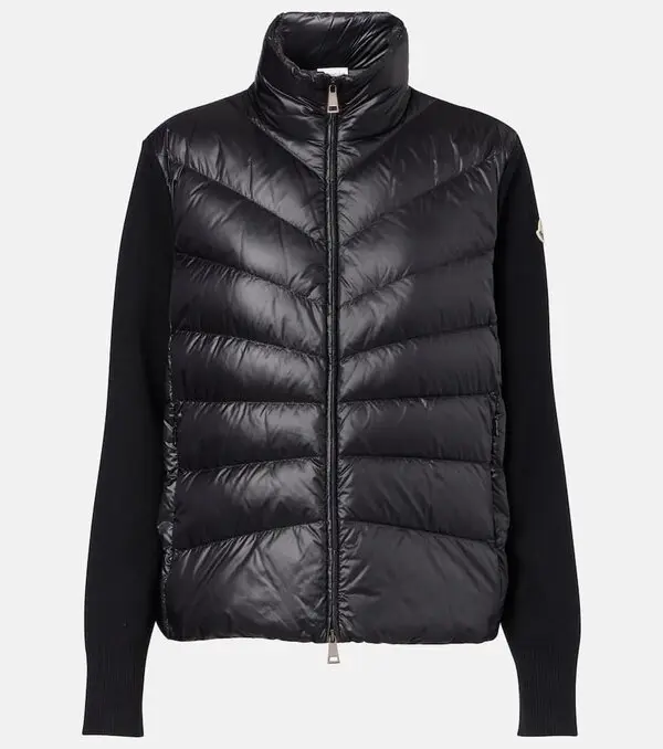 Moncler Down-paneled Virgin Wool Cardigan - Black