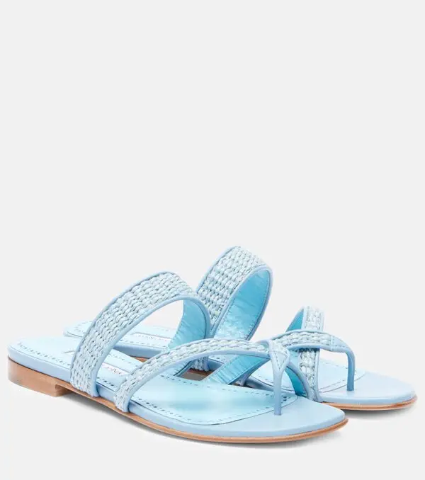 Manolo Blahnik Susara Raffia Thong Sandals - Blue