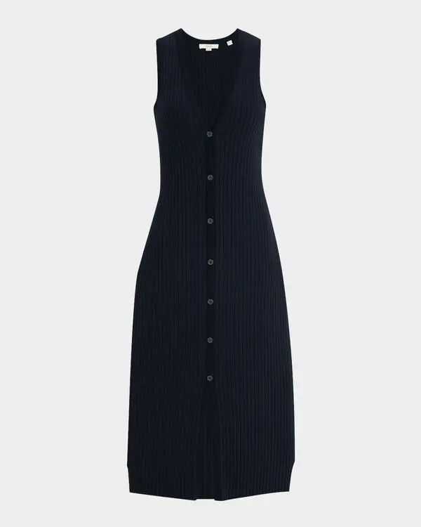Vince Sleeveless Ribbed Button-front Dress - Coastal