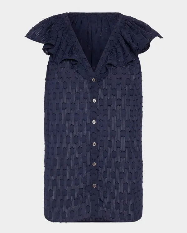 Ramy Brook Silvia Dot Ruffle-trim Top