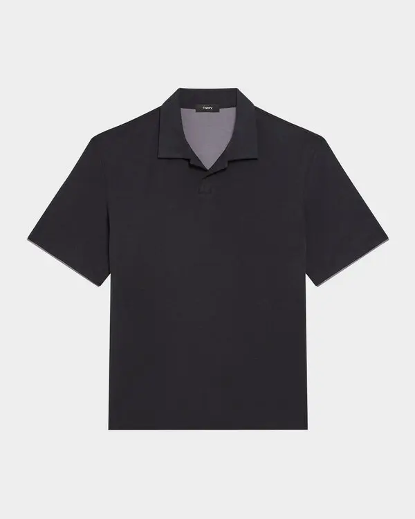 Theory Double-layer Jersey Johnny Collar Polo Shirt - Baltic/white