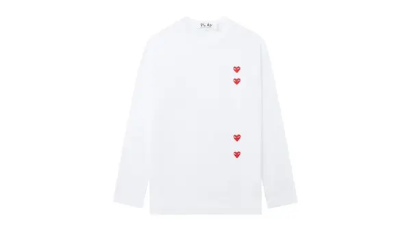 Play Comme Des Garcon Vertical 4 Heart Long Sleeve T-shirt - White