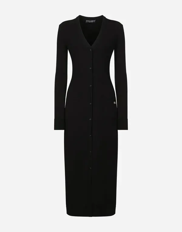 Dolce & Gabbana Long Stretch Viscose Knit Cardigan With Dg Logo