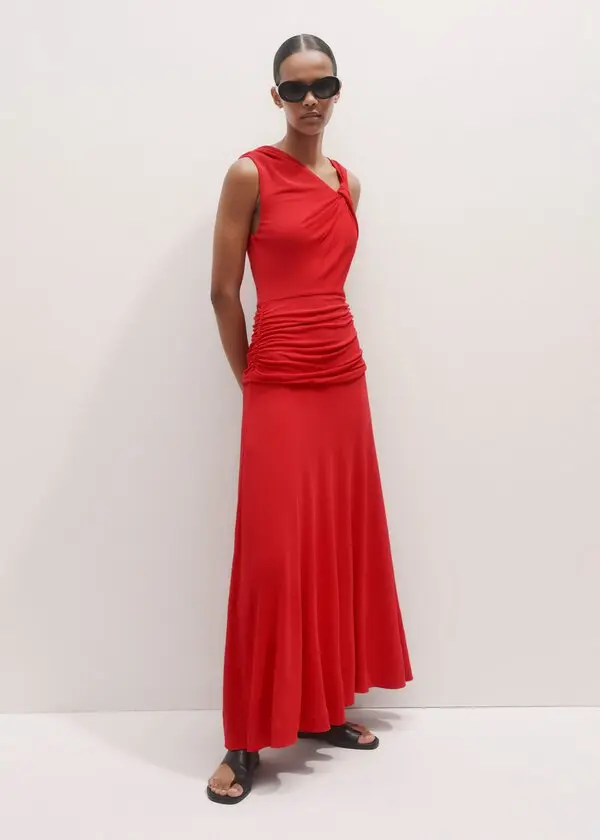 ME+EM Asymmetric Detail Ruched Maxi Dress