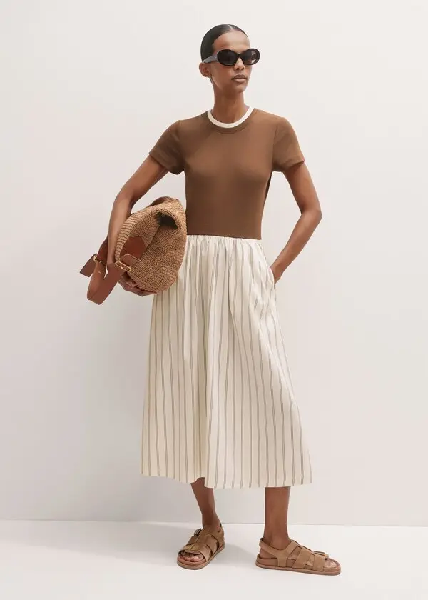 ME+EM Mixed Media Stripe Midi Dress