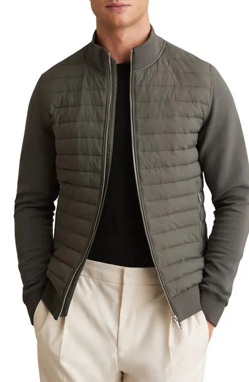 REISS Freddie Mixed Media Jacket - Sage Green