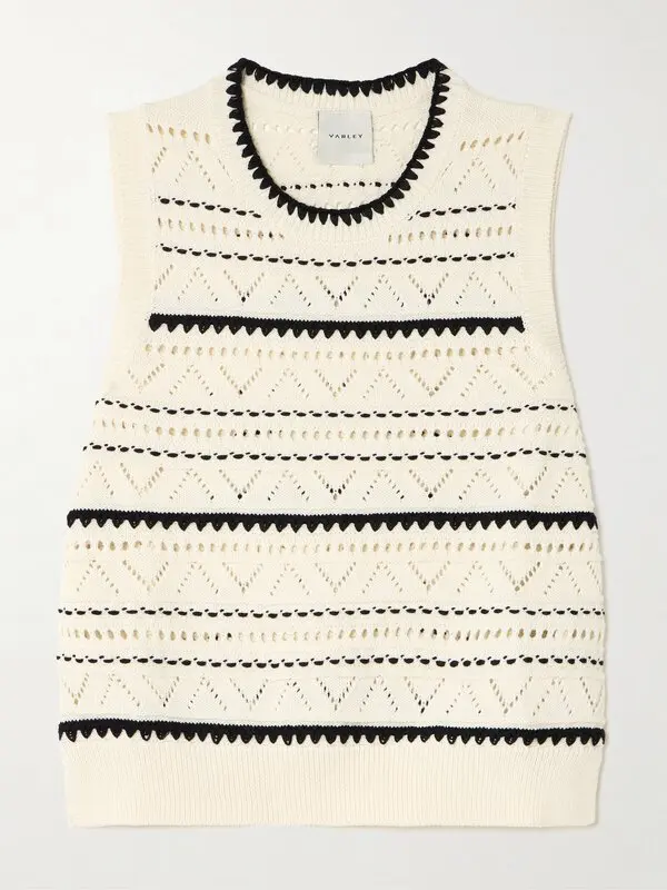 Varley Athena Pointelle-knit Cotton Vest - Off White