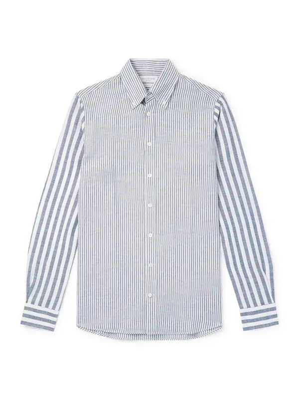 Richard James Slim-fit Button-down Collar Striped Linen And Cotton-blend Shirt - Blue