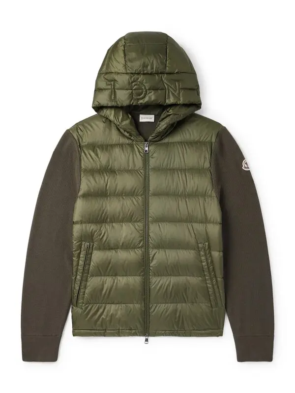 Moncler Logo-appliquéd Wool-trimmed Quilted Shell Hooded Down Zip-up Cardigan - Green