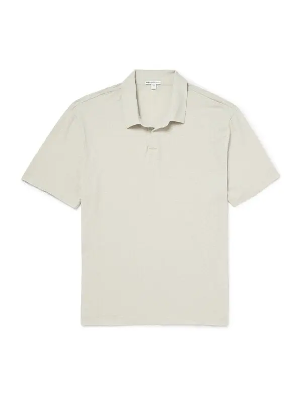 JAMES PERSE Open-collar Cotton-jersey Polo Shirt - Gray